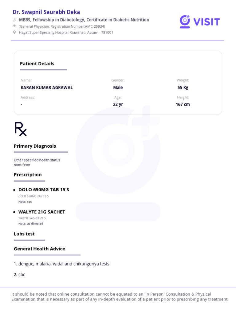Doctor Prescription for Karan Agrawal | PDF