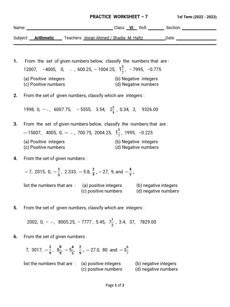 Arithmetic Number Classification Worksheet | PDF | Ring Theory ...