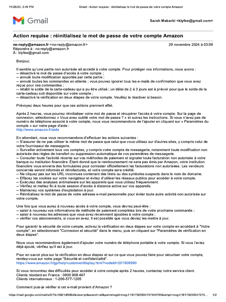 Gmail - Action Requise - Réinitialisez Le Mot de Passe de Votre Compte ...