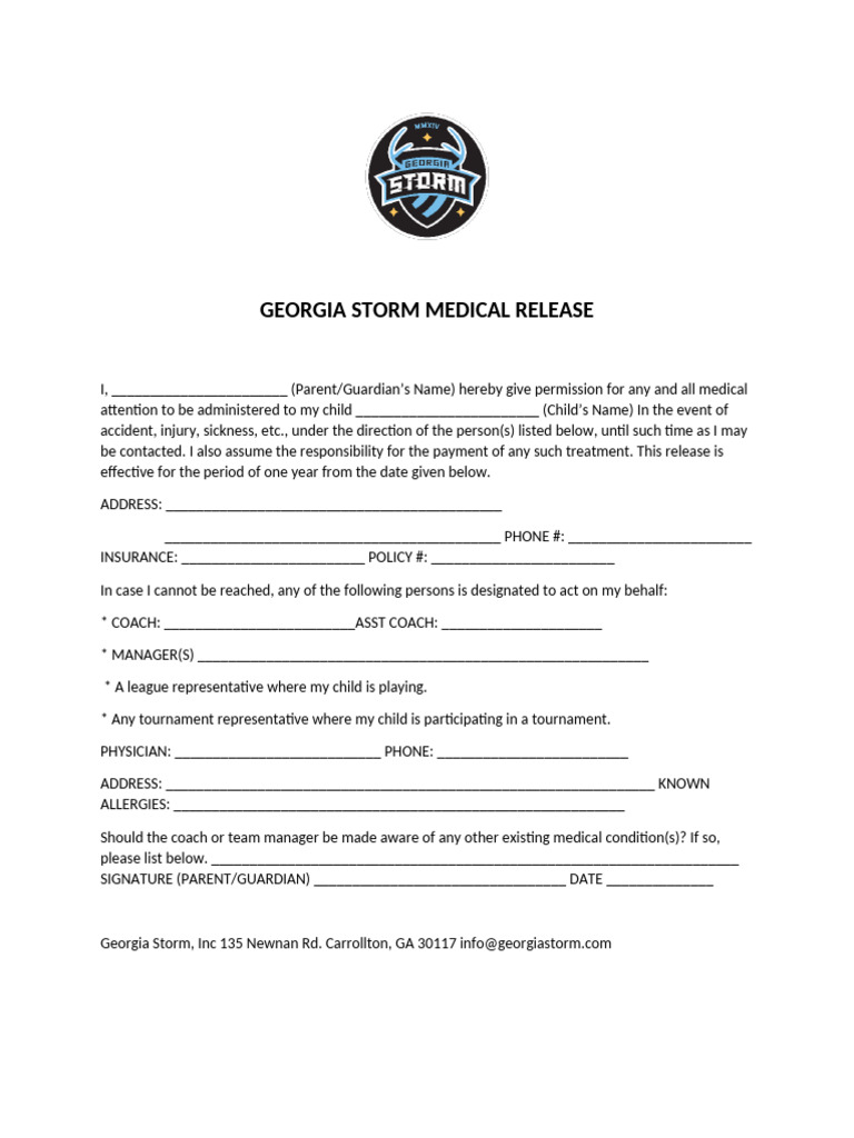 Youth Sports Medical Release Form | PDF