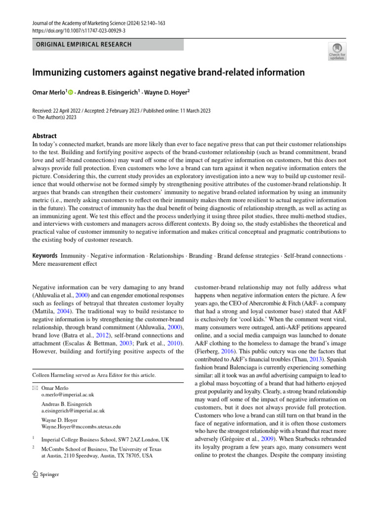 s11747-023-00929-3 | PDF | Attitude (Psychology) | Intention