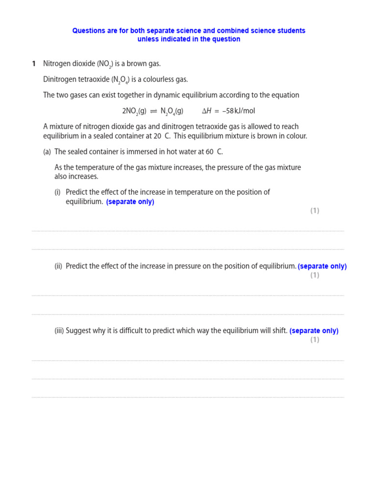 Reversible Reactions and Equilibria QP | PDF | Gases | Nitrogen