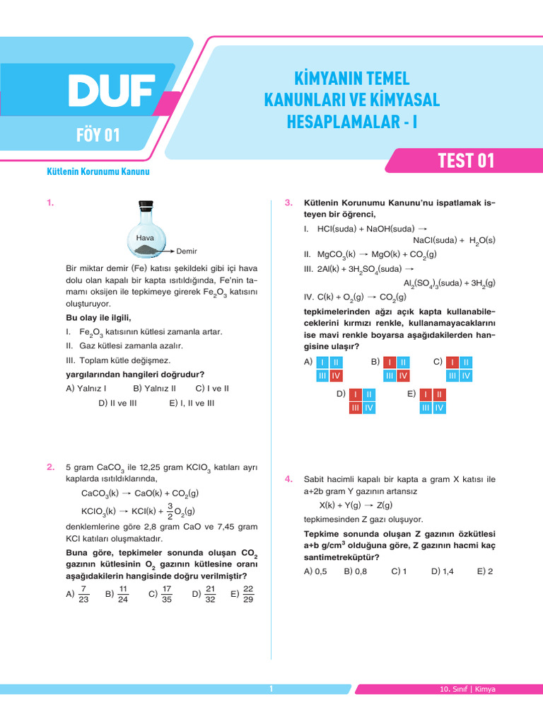 10.sınıf KİMYA DUF - FÖY 1 - Ornek | PDF