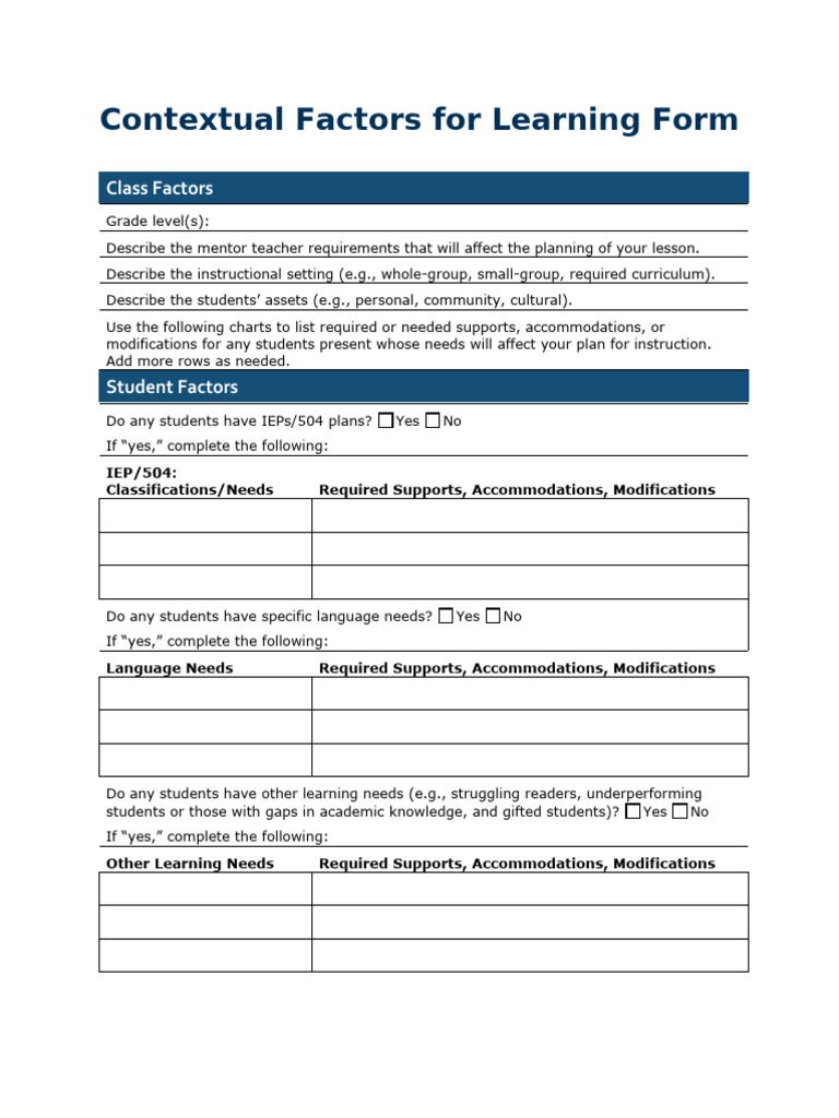 Learning Context and Student Needs | PDF