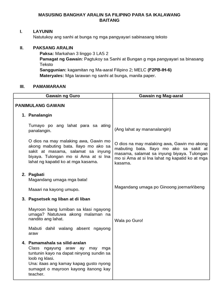 Filipino Lesson Plan 2 | PDF