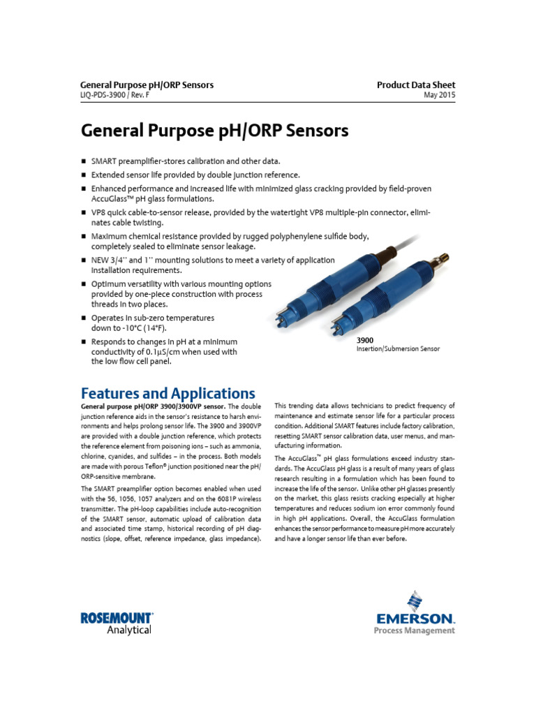 3900 & 3900Vp PH Sensor | PDF | Sensor | Pipe (Fluid Conveyance)