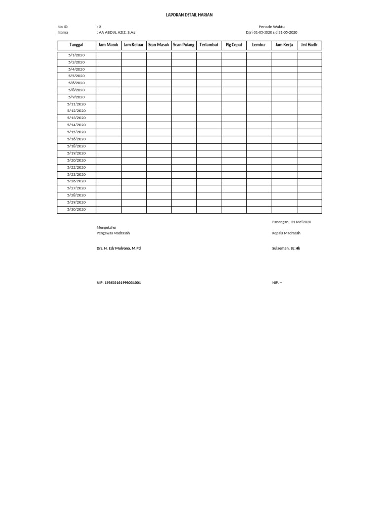 Absen Mei 2020 Manual | PDF