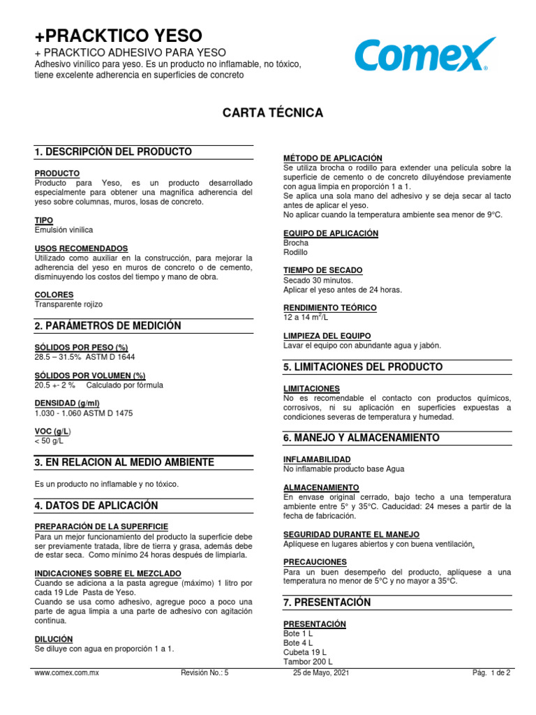 +pracktico Yeso: Carta Técnica | PDF | Hormigón | Yeso