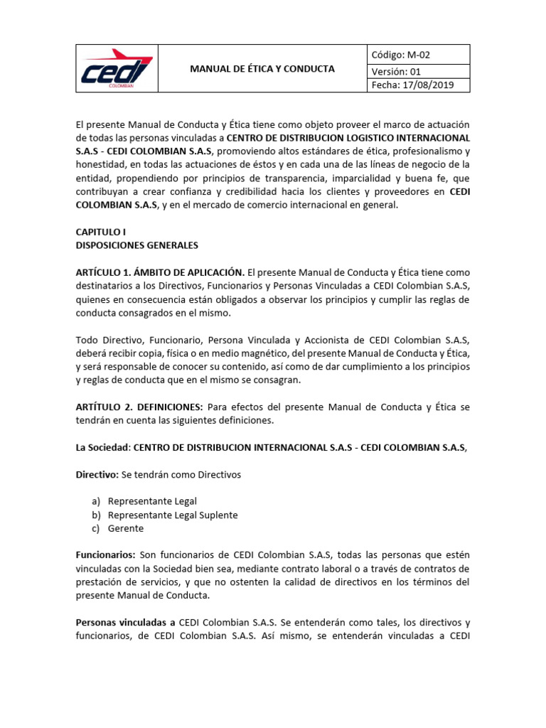M 02 Manual De Etica Y Conducta Pdf Sociedad Comportamiento
