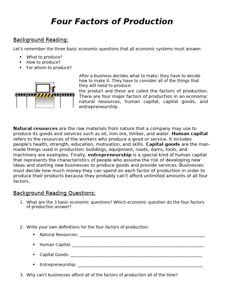 Understanding the Four Factors of Production | PDF | Capital (Economics ...