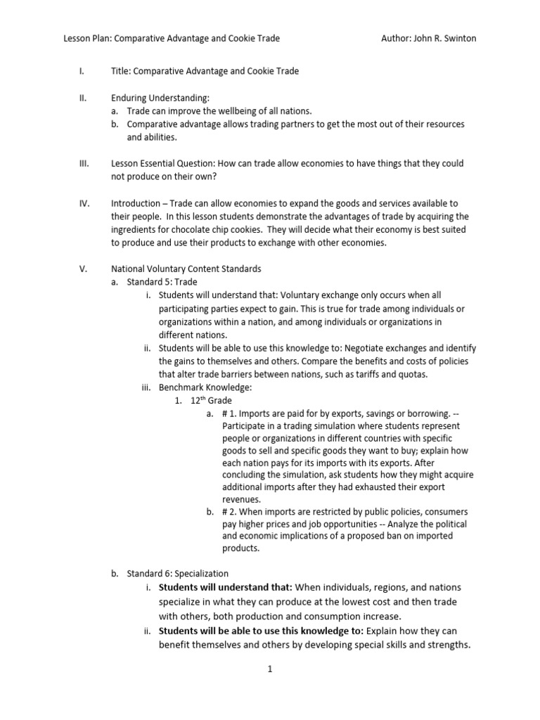 Cookie Lesson Plan | PDF | Exports | Tariff