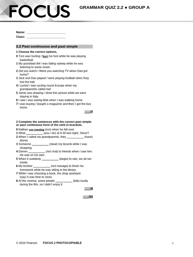 Grammar Quiz 2.2 A 2 | PDF