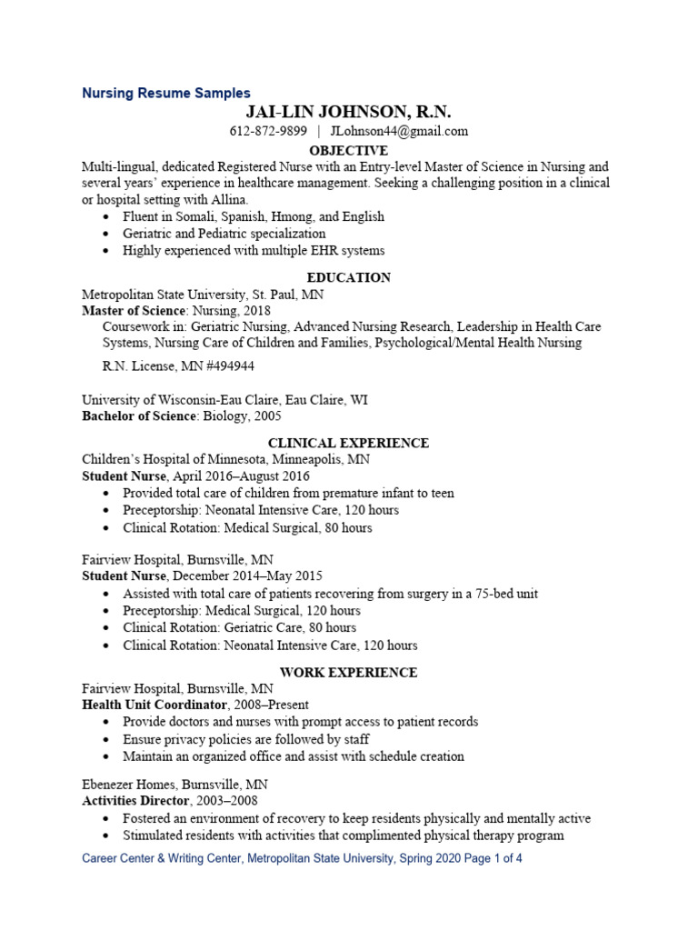 Nursing Resume Samples for Hospitals | PDF | Nursing | Hospital