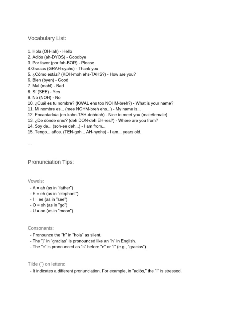 Spanish I Notes | PDF