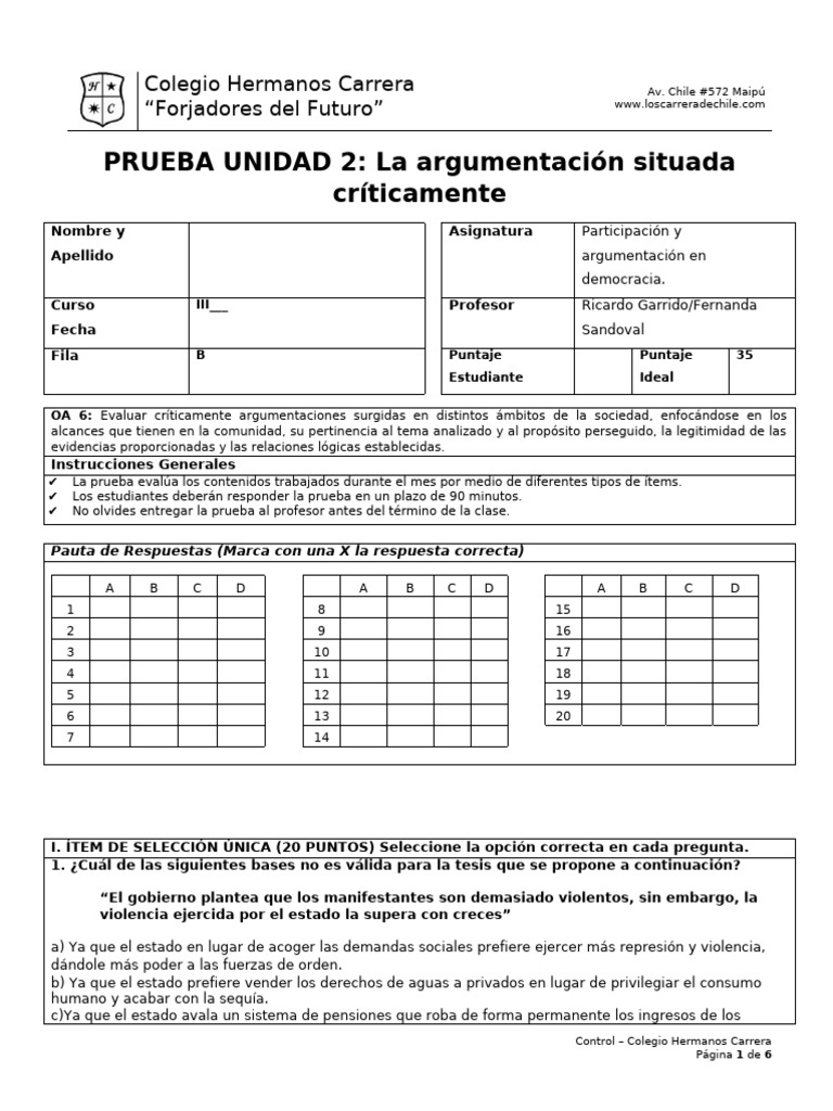 Prueba de PAD - 3ro - FILA B | PDF | Estado (política)