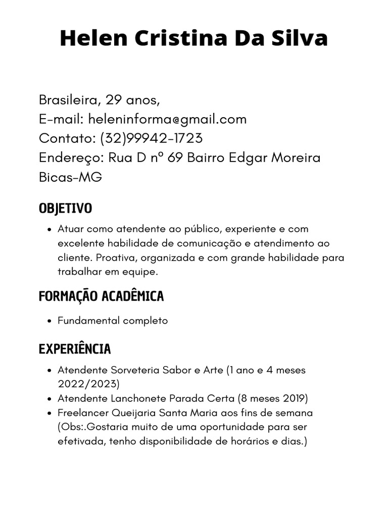 Currículo de Atendente Proativa | PDF