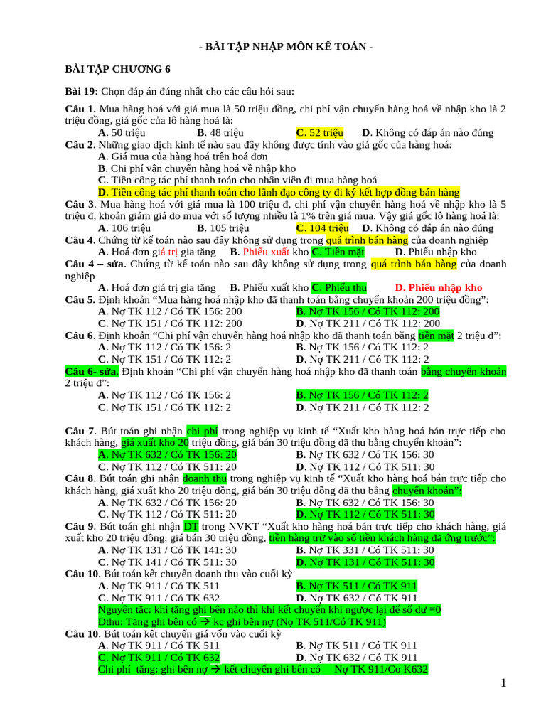 NMKT Sua BT Trac Nghiem C6 Va C7 - tapBT Cua Co | PDF