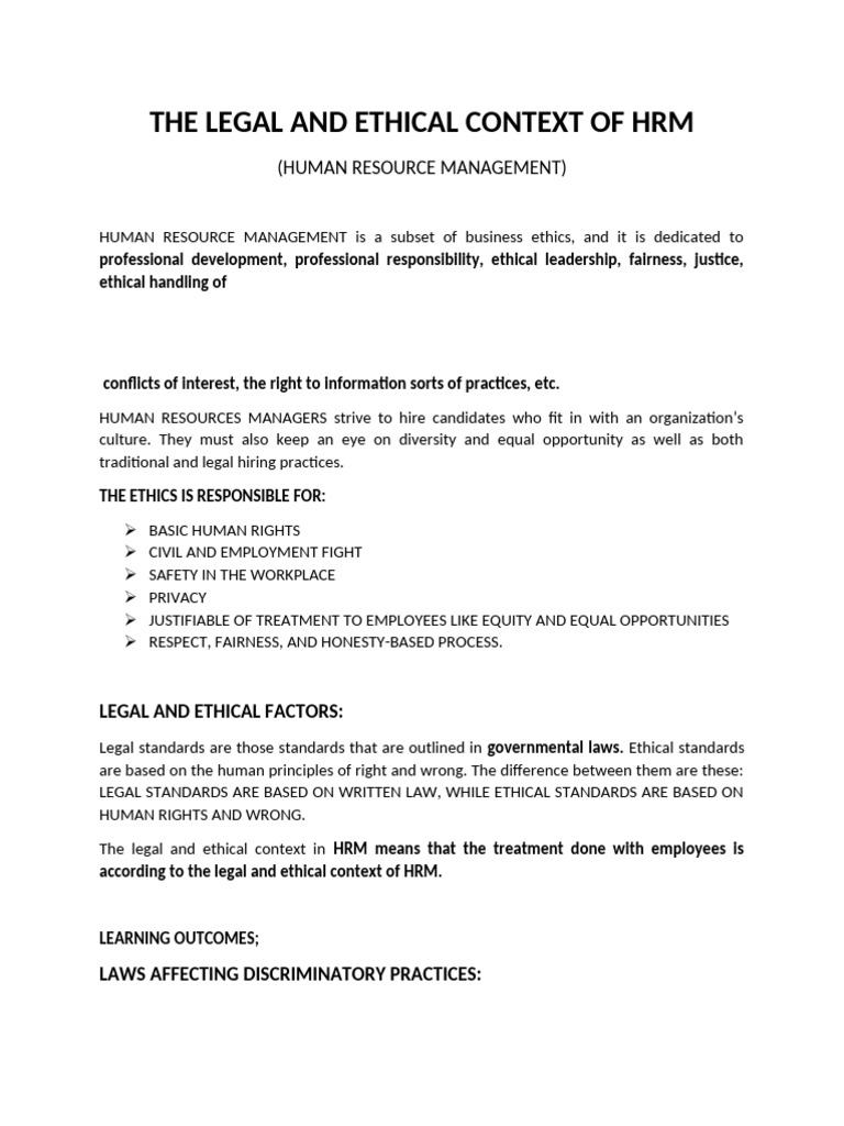 The Legal and Ethical Context of HRM | PDF | Employment | Human ...