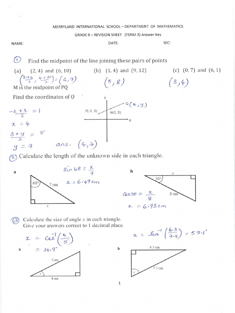 Revisionsheet Grade 9 Answers | PDF