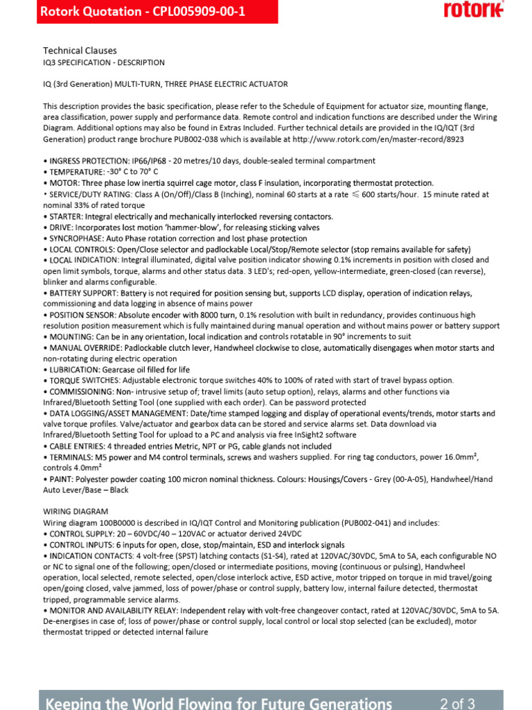 IQ3 Electric Actuator Specs | PDF | Relay | Valve
