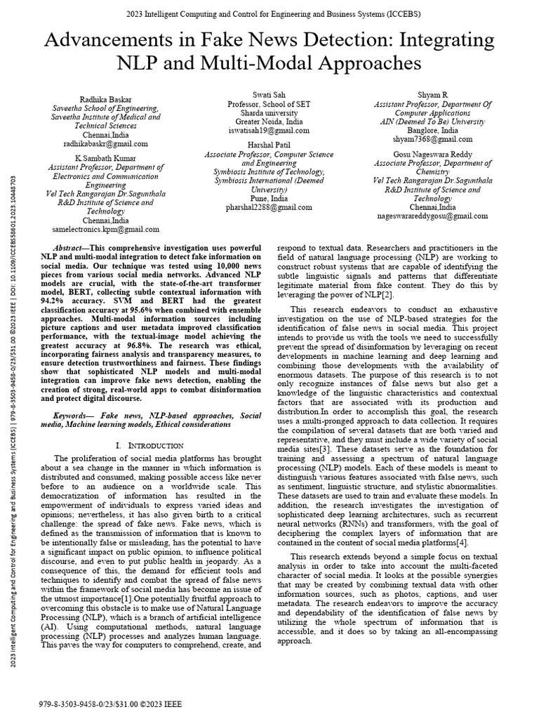Advancements in Fake News Detection Integrating NLP and Multi-Modal ...