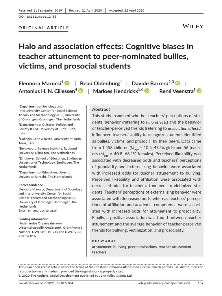 Marucci És Mtsai. - 2021 - Halo and Association Effects Cognitive Biases in | PDF | Bullying ...