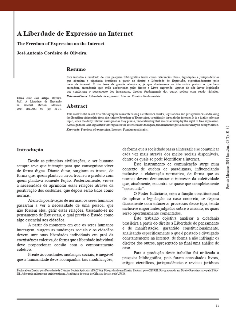 Liberdade de Expressão na Internet | PDF | Liberdade de expressão ...