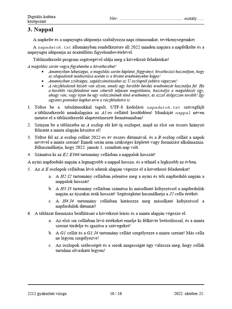 Nappal - Feladatlap És Minta | PDF