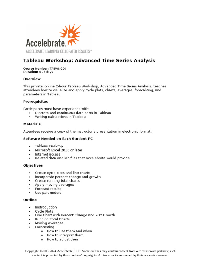 Tableau Workshop_ Advanced Time Series Analysis | PDF