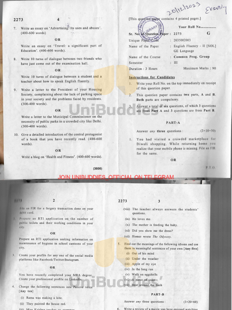 English Fluency II NEP PYQ | PDF