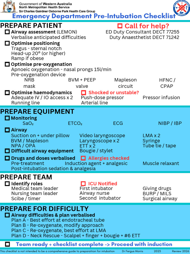 Pre Intubation Checklist 1 | PDF | Medicine | Medical Specialties