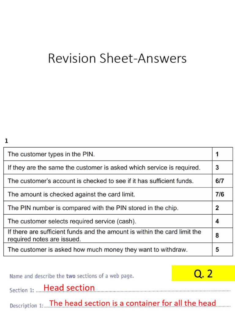 Revision Sheet ICT Answers | PDF