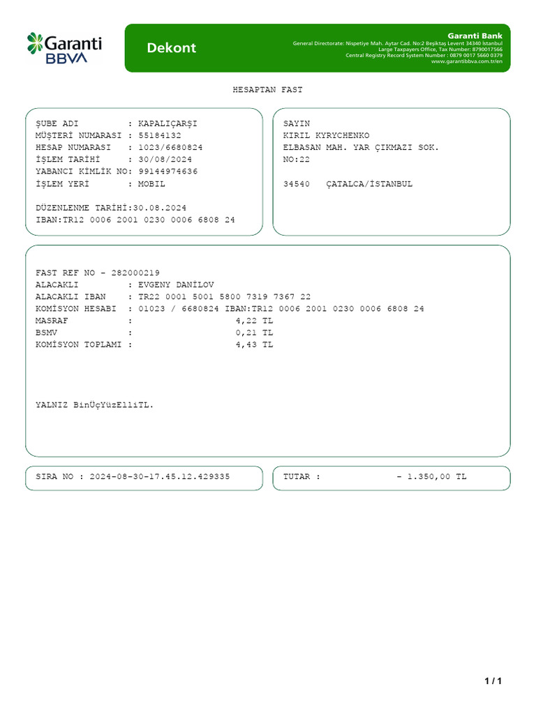 Garanti BBVA Receipt | PDF