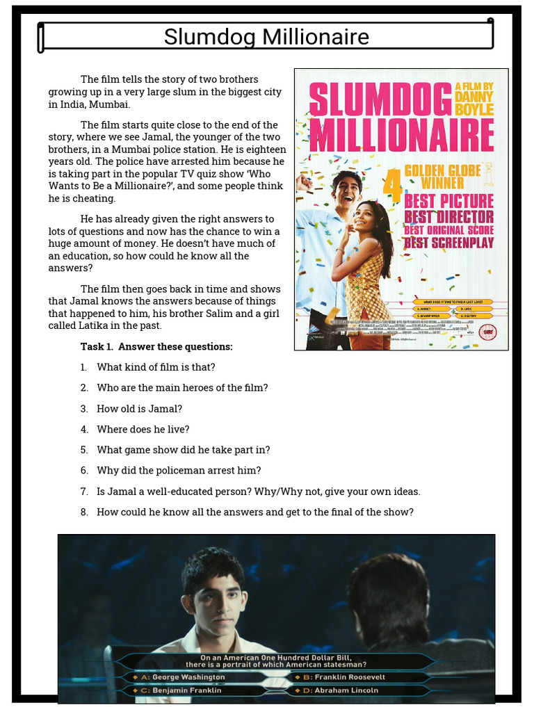 Slumdog Millionaire Movie Reading Comprehension Exercises Video Movie ...