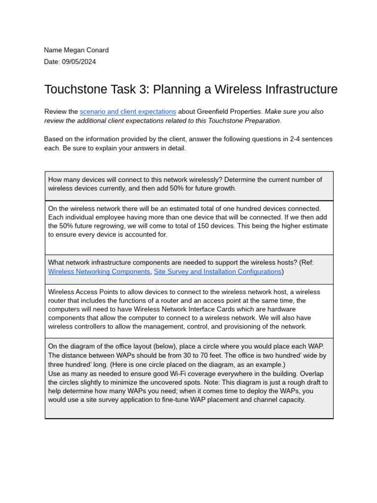Touchstone Task 3 - Planning A Wireless Infrastructure Questions - Final PDF | PDF | Wireless ...
