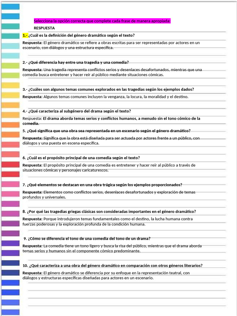 RESPUESTA A LAS PREGUNTAS ACTV. 02.2 | PDF | Tragedia | Comedia