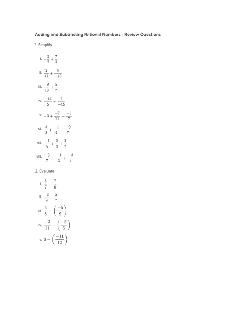 Adding and Subtracting Rational Numbers | PDF