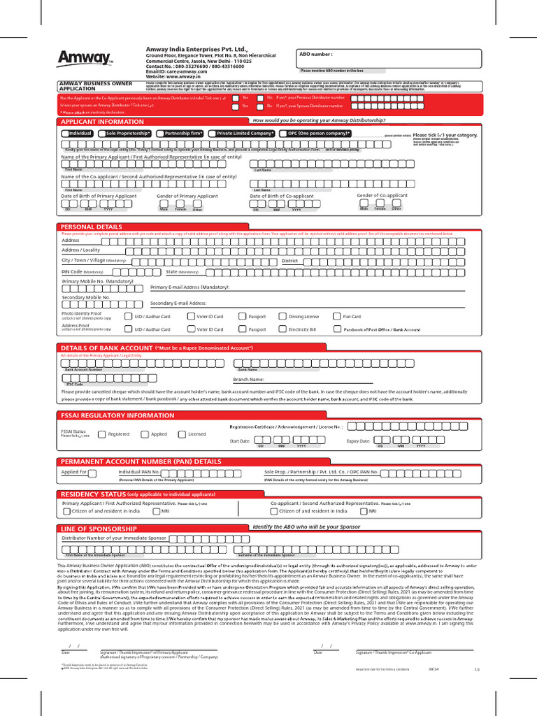 Amway Business Owner Application Form | PDF | Arbitration | Business