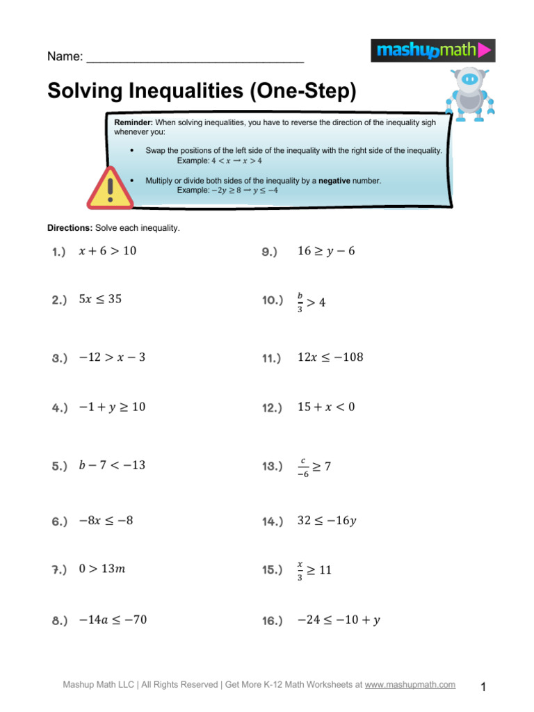 Solving Inequalities (One-Step) (A) | PDF | Inequality (Mathematics ...