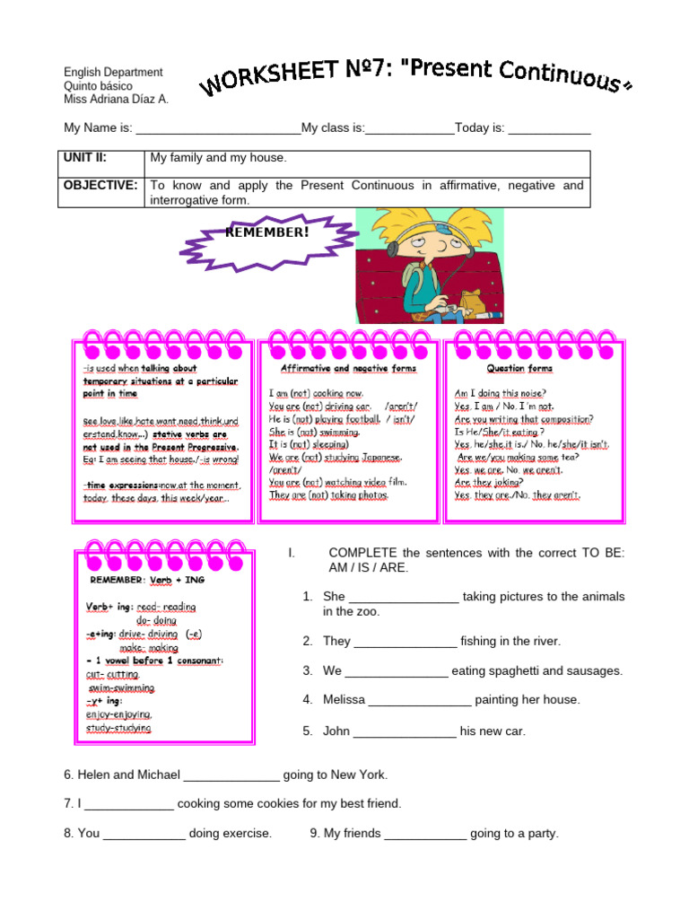 5° - Unidad 2 - Guia 7 Present Continuous | PDF
