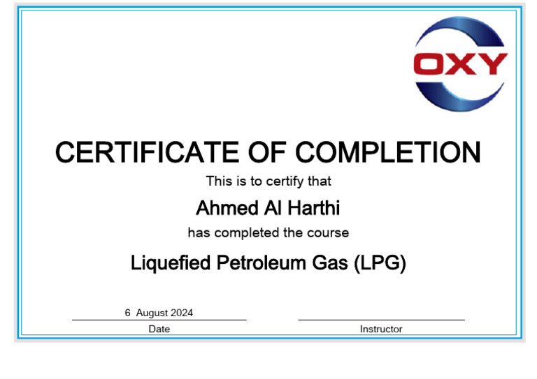Certificate of Completion for LPG Course | PDF