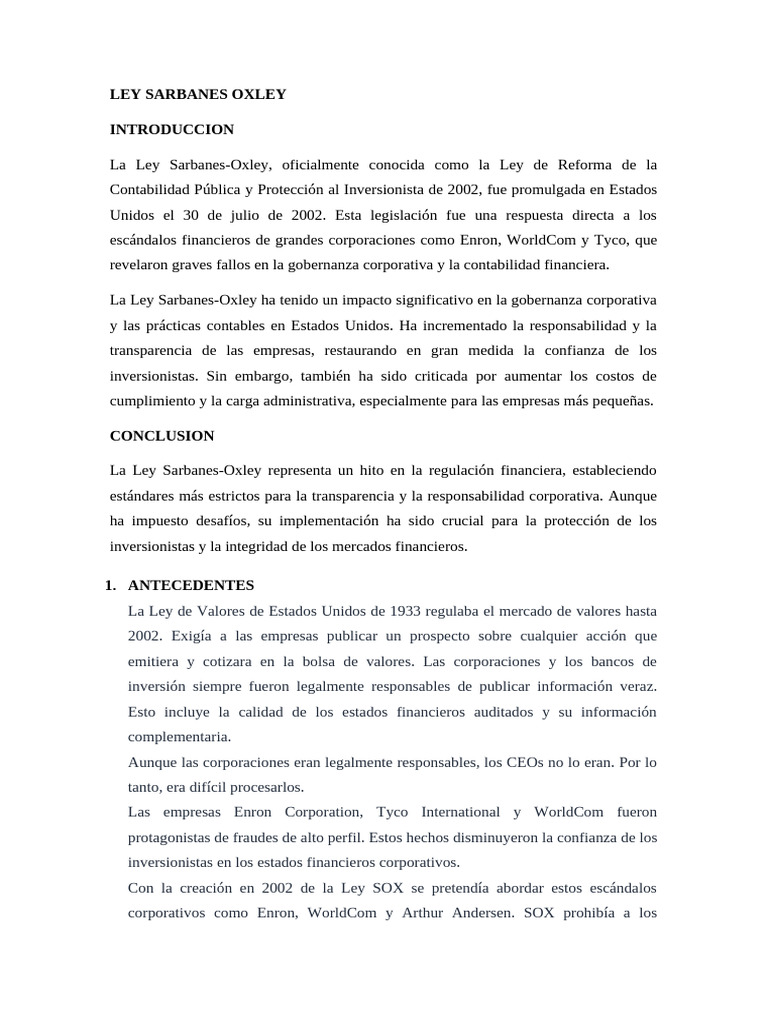 LEY SARBANES OXLEY | PDF | Sarbanes-Oxley | Business