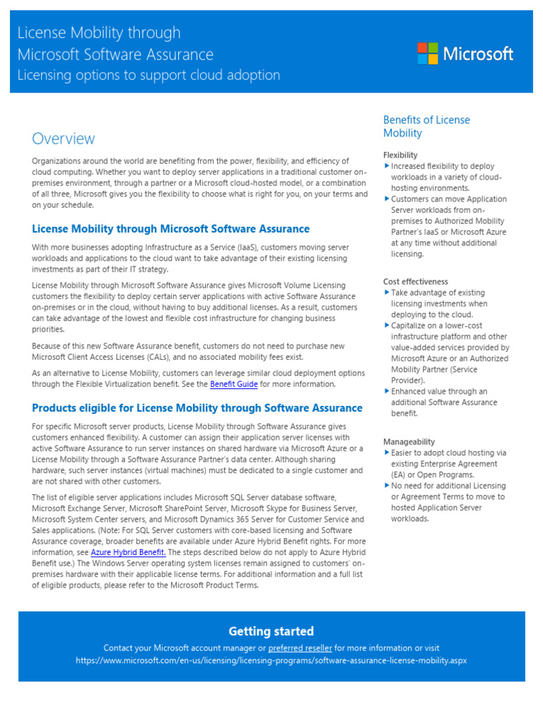 License Mobility Through Microsoft Software Assurance Overview | PDF | Cloud Computing | Microsoft