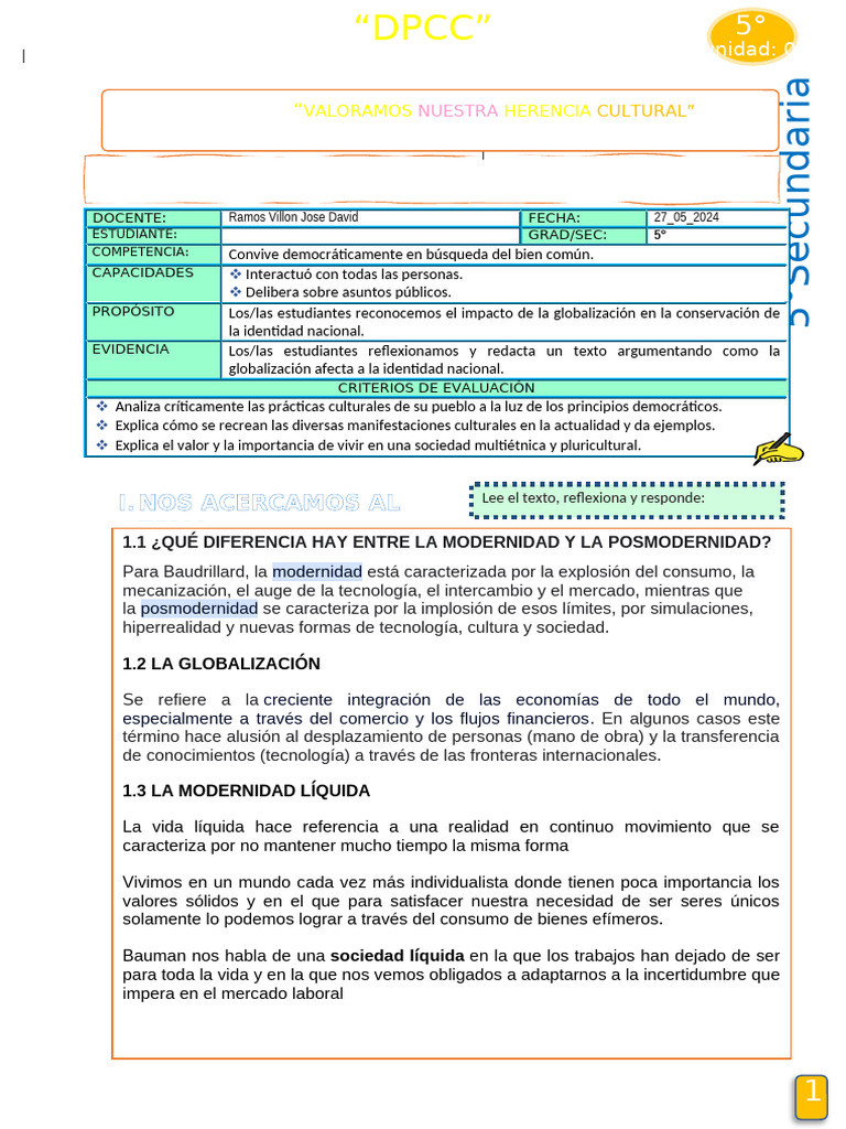 5° DPCC - ACTV.03-UNID.4 2024 - La Glonbalizacion e Identidad | PDF | Globalización | Internet