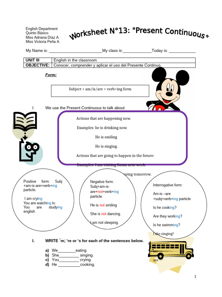 5° - Unit 3 - Guia 13 Present Continuous | PDF | Linguistic Morphology | Grammar