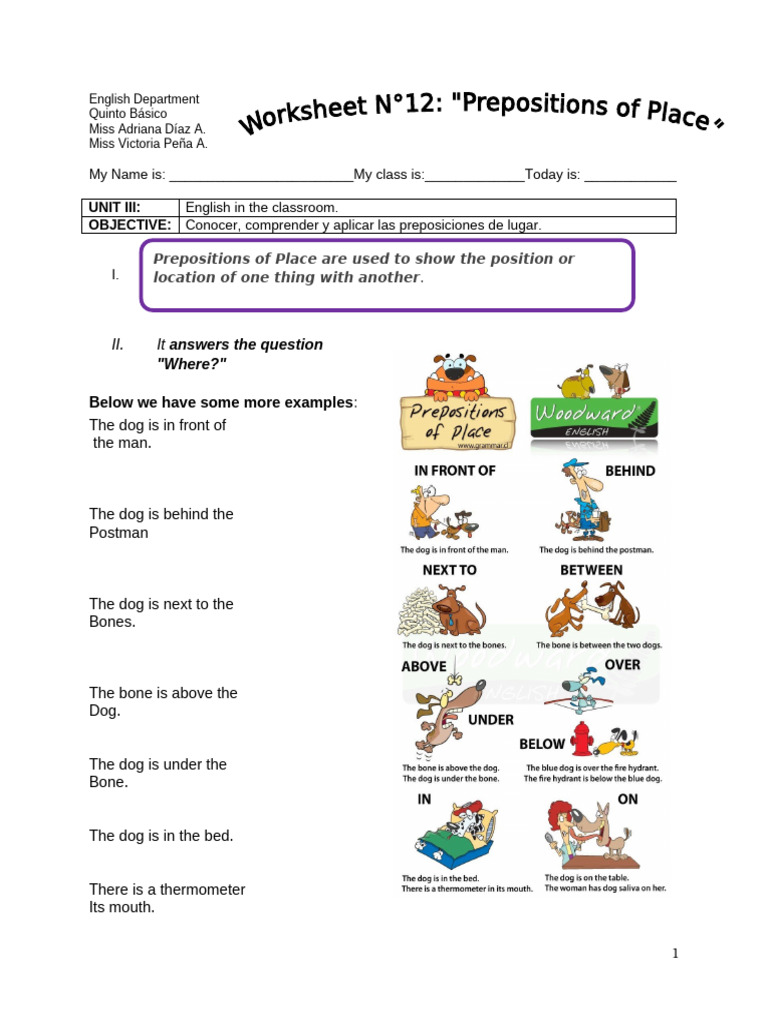 Prepositions of Place for Beginners | PDF