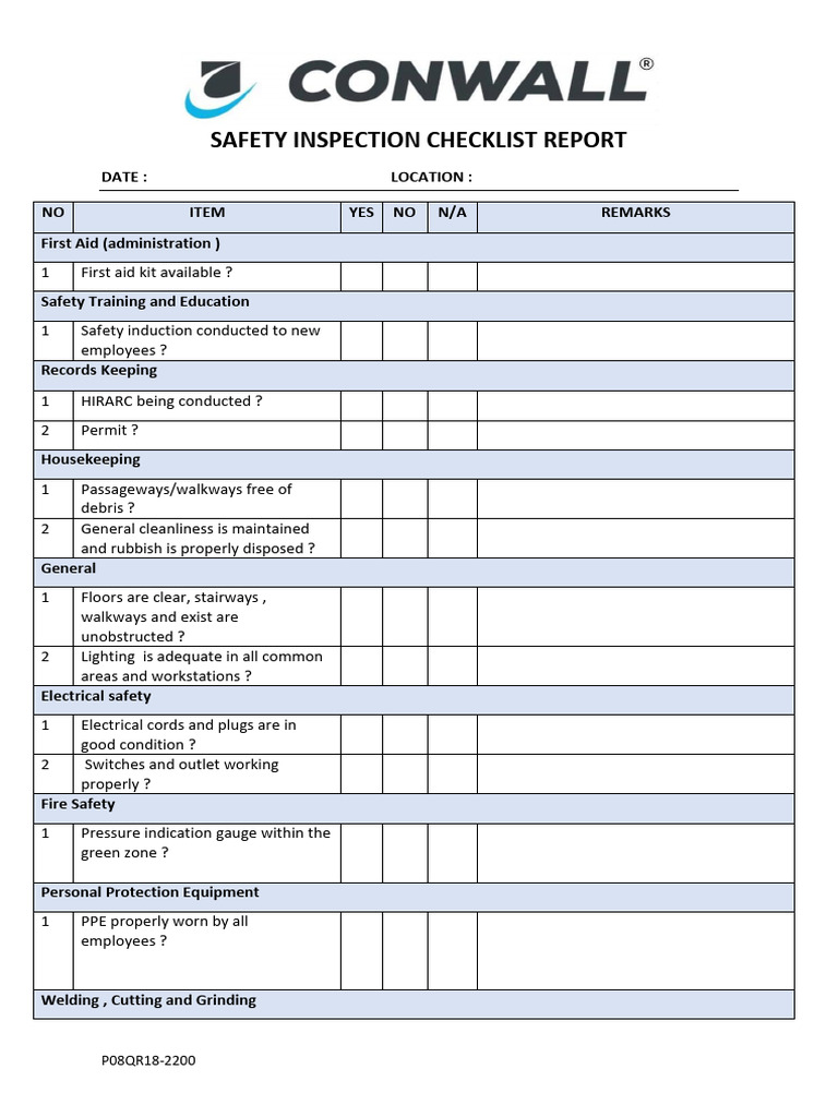 P08QR18 - 2200 Safety Inspection Checklist Report | PDF