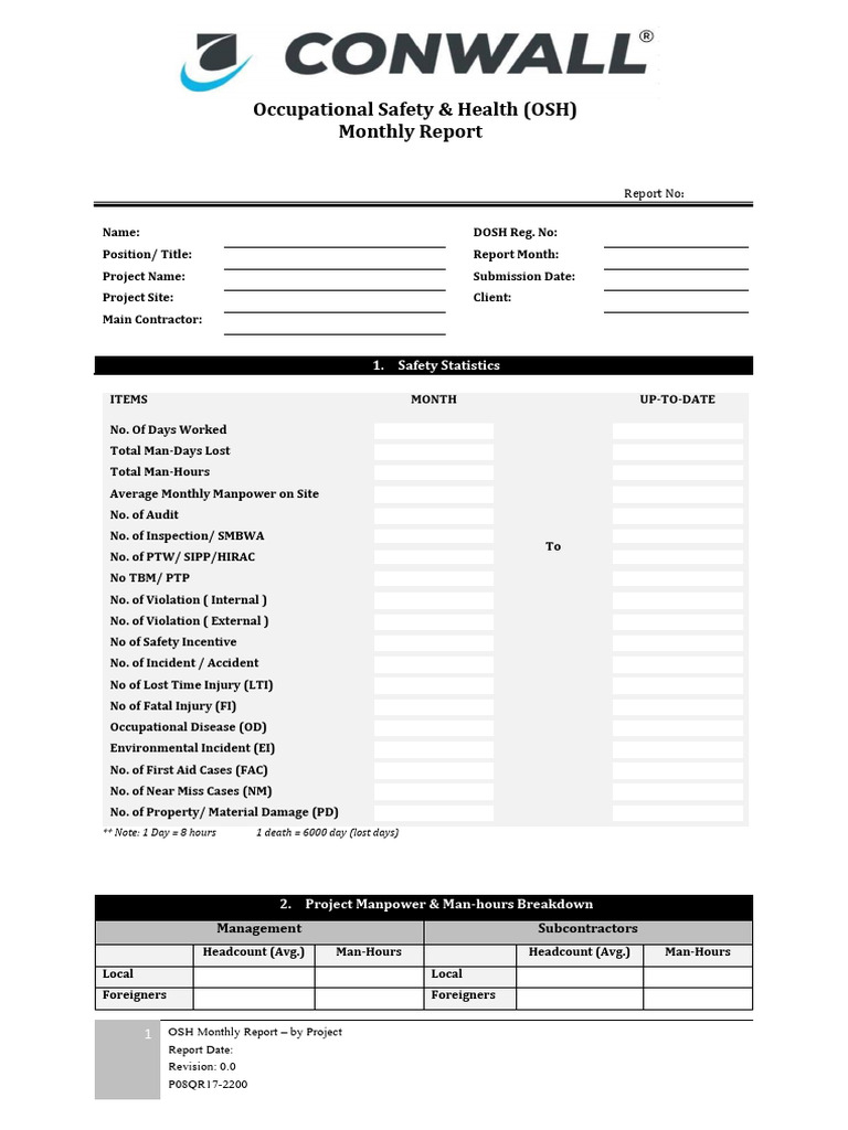 P08QR17 - 2200 Occupational Safety & Health Monthly Report | PDF ...
