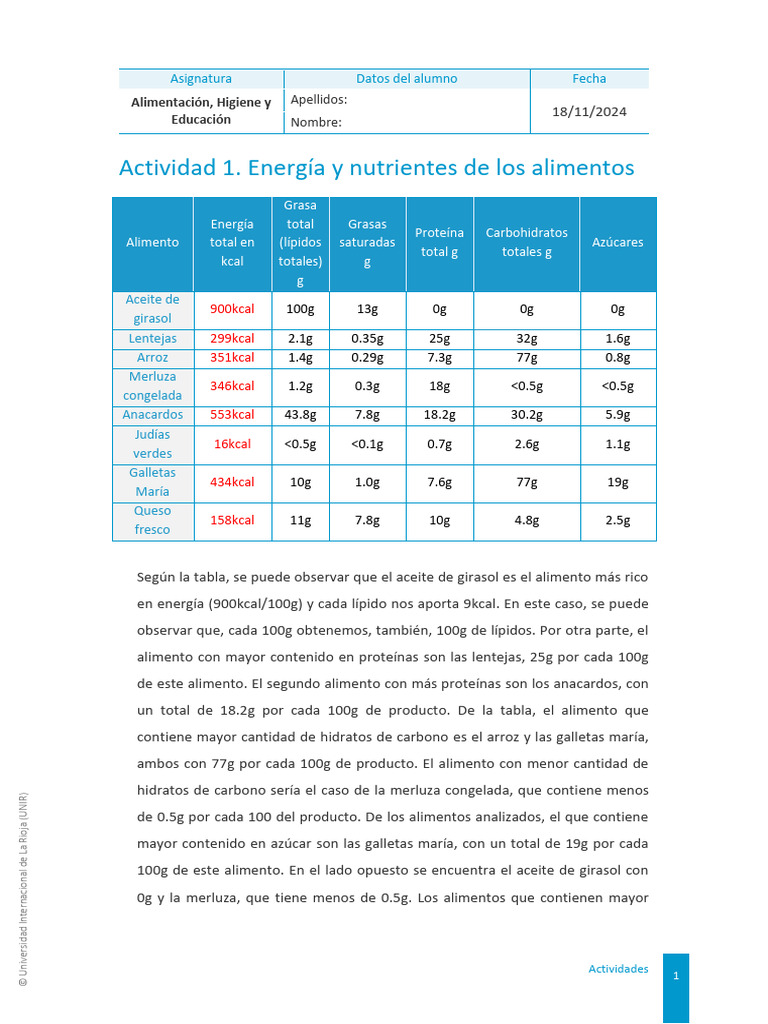 Nutrientes y energía en alimentos básicos | PDF | Nutrientes | gordo