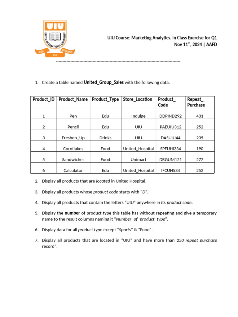 ICE 01 - QUIZ 01 - Marketing Analytics | PDF